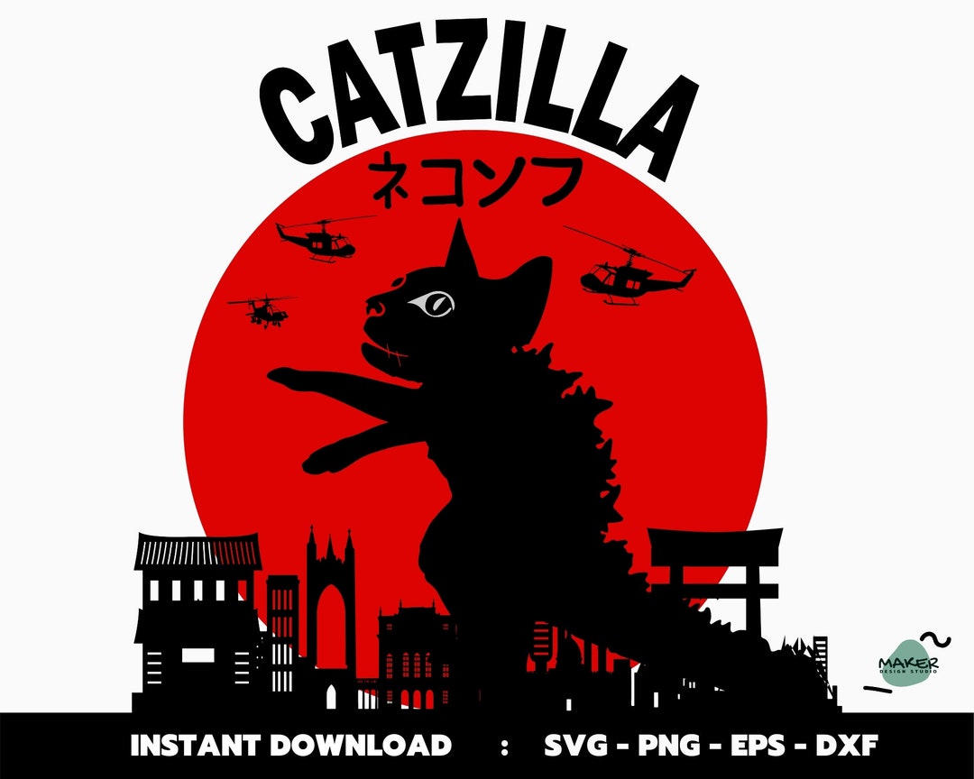 Funny Catzilla Svg, Godzilla Svg, Black Cat Cutting File, Cricut Design ...