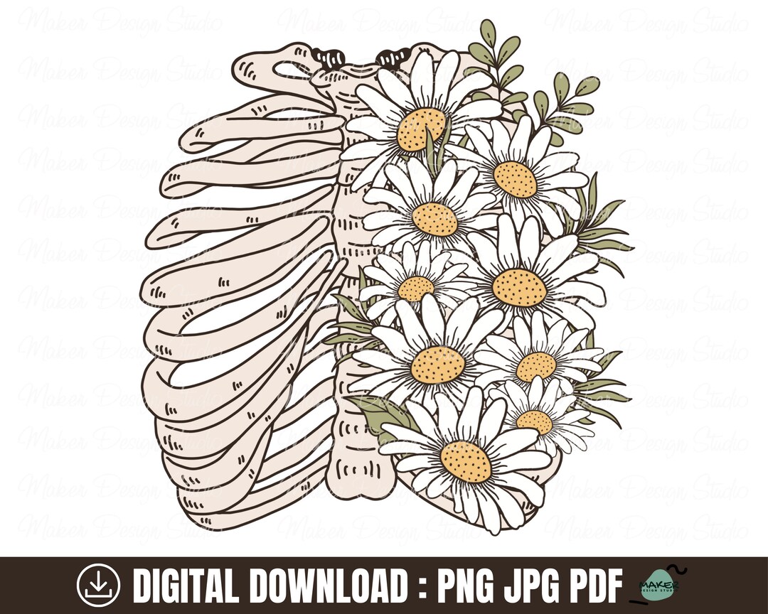 Skeleton Daisy Floral Shirt Design Sublimation Png, Retro Skeleton Png ...