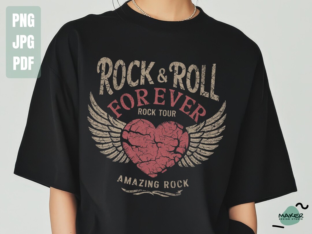 Rock & Roll Forever Rock Tour Sublimation Png, Retro Rockin Png, Heart ...