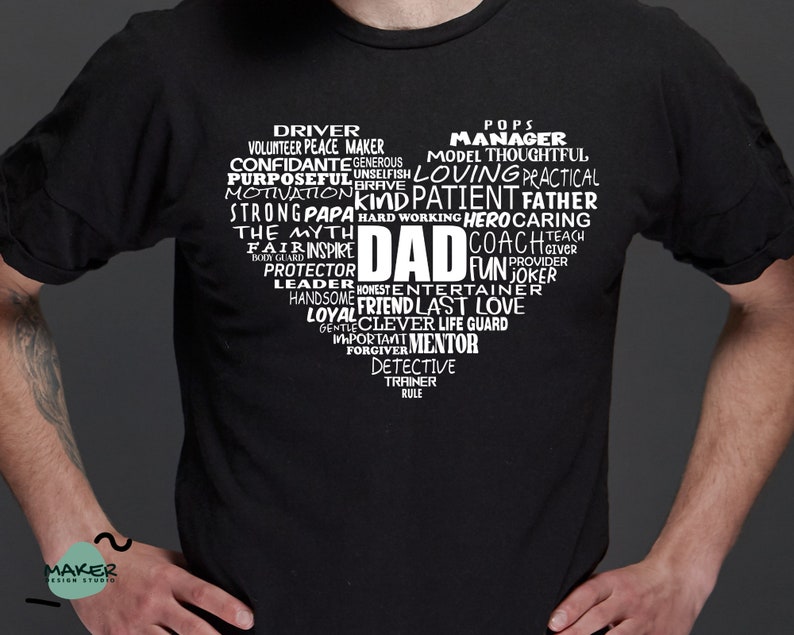Dad Word Art Svg Fathers Day Svg Dad Svg Typography Heart | Etsy