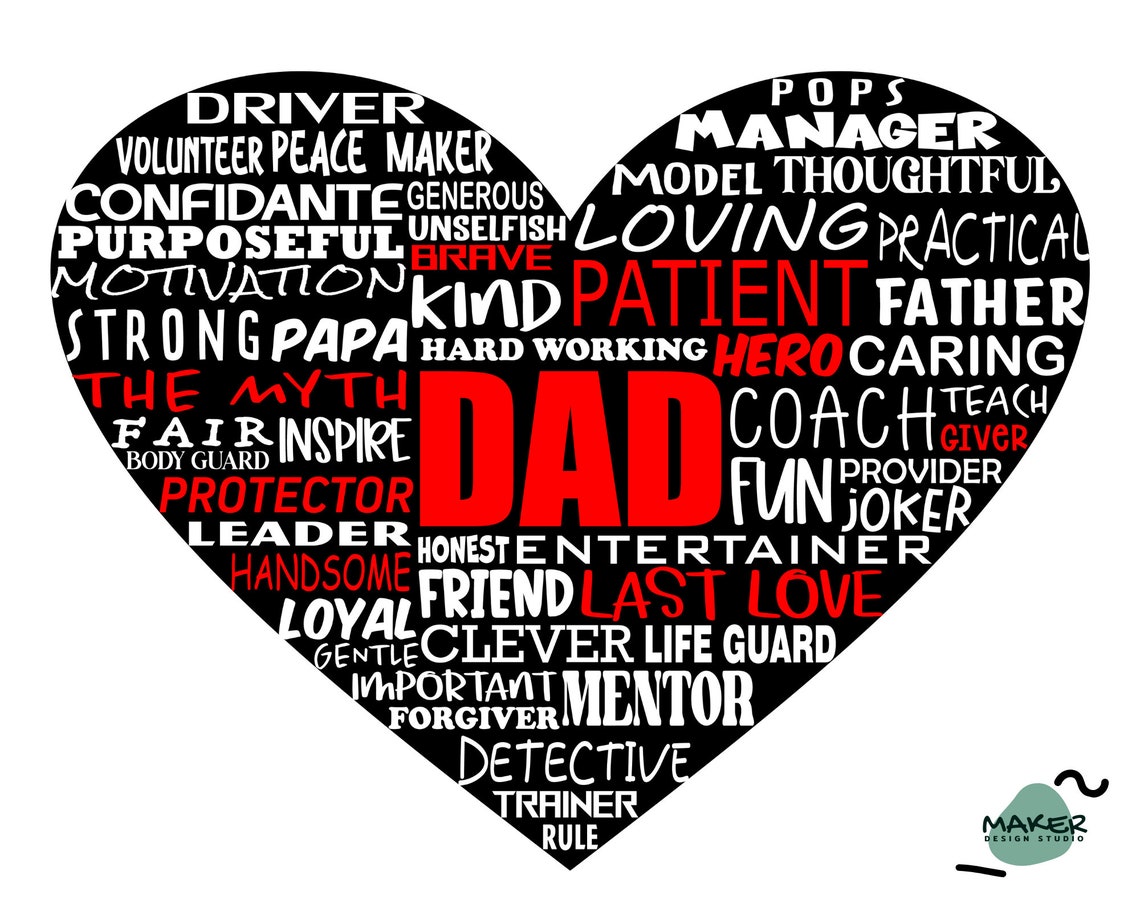Dad Word Art Svg Fathers Day Svg Dad Svg Typography Heart | Etsy