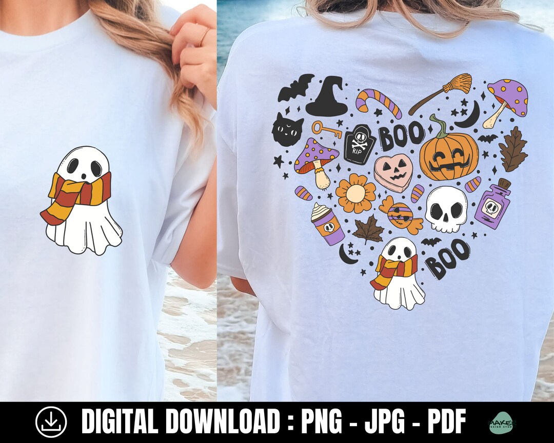 Boo Heart Halloween Cute Doodle Png, Cute Ghost Png, Retro Halloween ...
