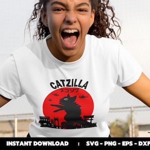Funny Catzilla Svg, Godzilla Svg, Black Cat Cutting File, Cricut Design ...