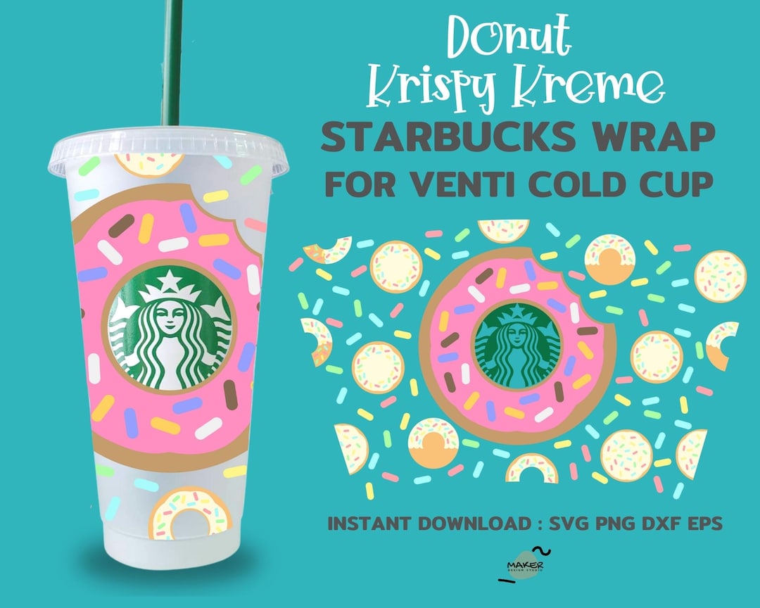 Donut Krispy Kreme 24oz Venti Cold Cup Cutfiles for Cricut Silhouette ...