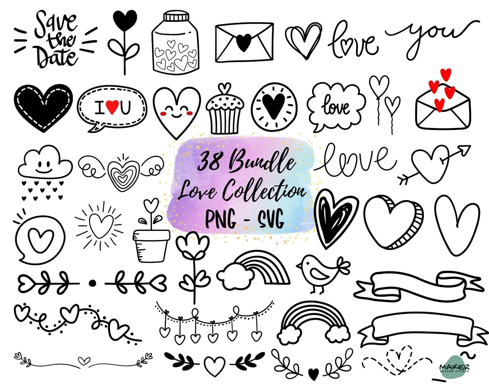 38 Bundle Love Collection Clipart Heart Png Heart Svg Hand | Etsy