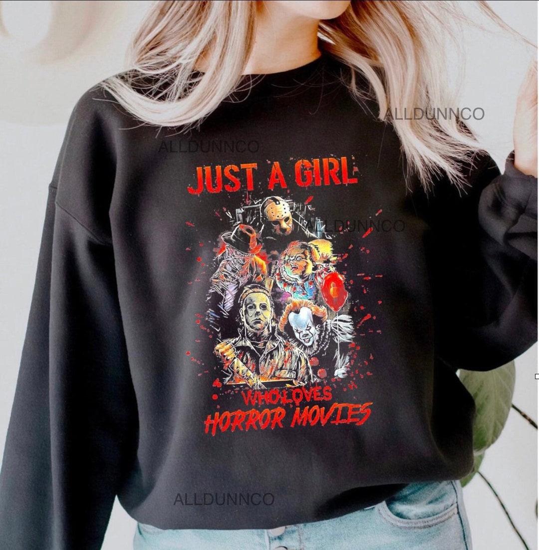 Just A Girl Who Loves Horror Movies Graphic Crew Neck Horror - Etsy