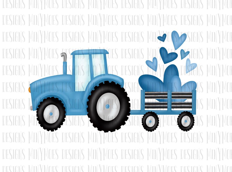 Blue Tractor PNG Boys Valentines Day Design Tractor and Trailer - Etsy