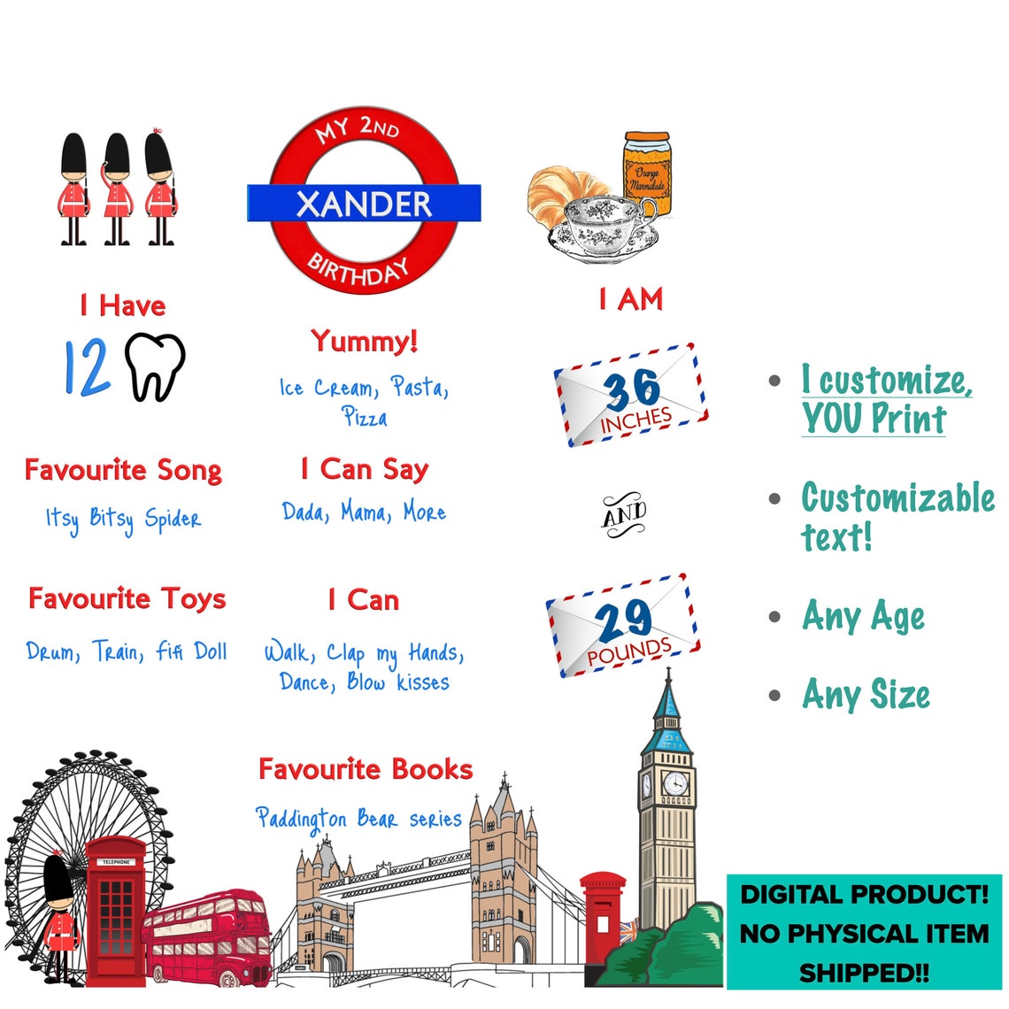 London Theme Birthday Poster British Icons PRINTABLE - Etsy