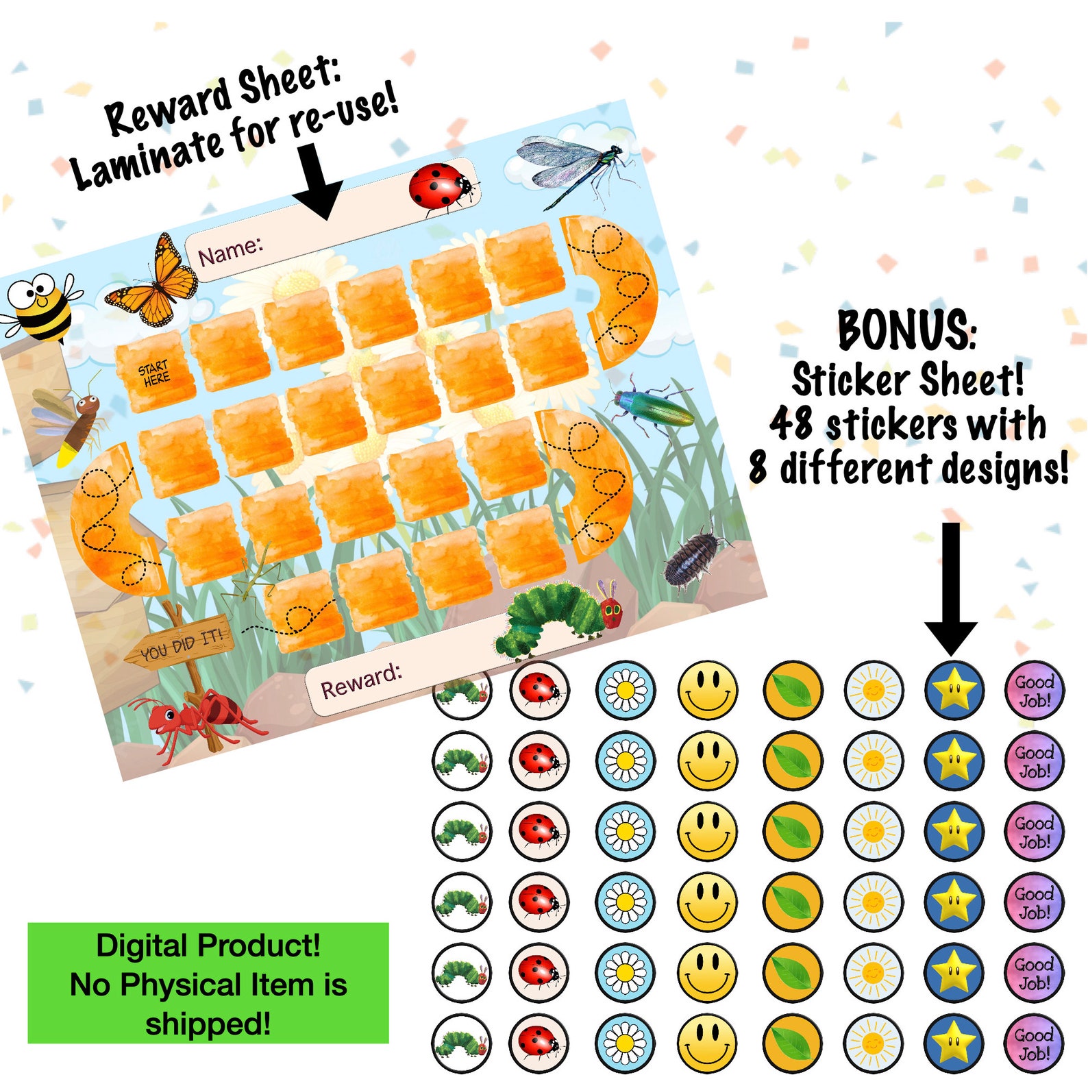 Bugs Reward Chart | Ladybug, Roly Poly, Ants, Dragonfly Sticker Sheet ...