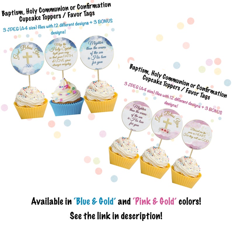 Cupcake Toppers, Favor Tags, for Baptism, First Holy Communion or ...