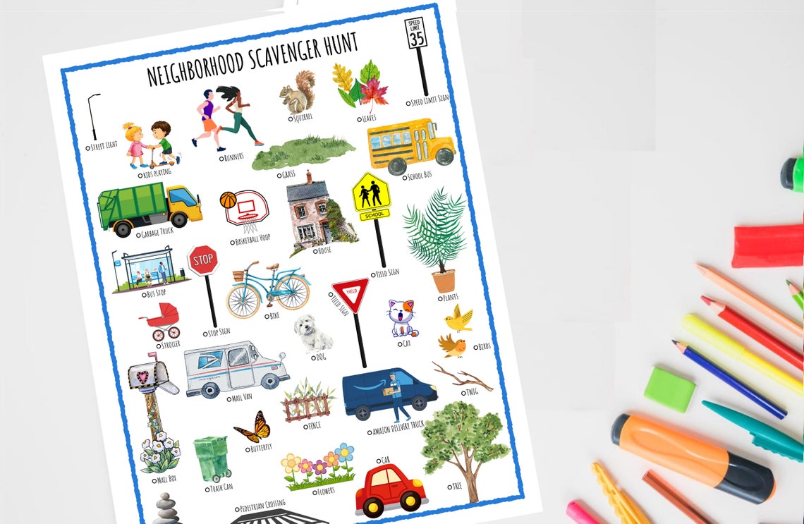 Neighborhood Scavenger Hunt | Kids Outdoor Activity | PRINTABLE Game ...