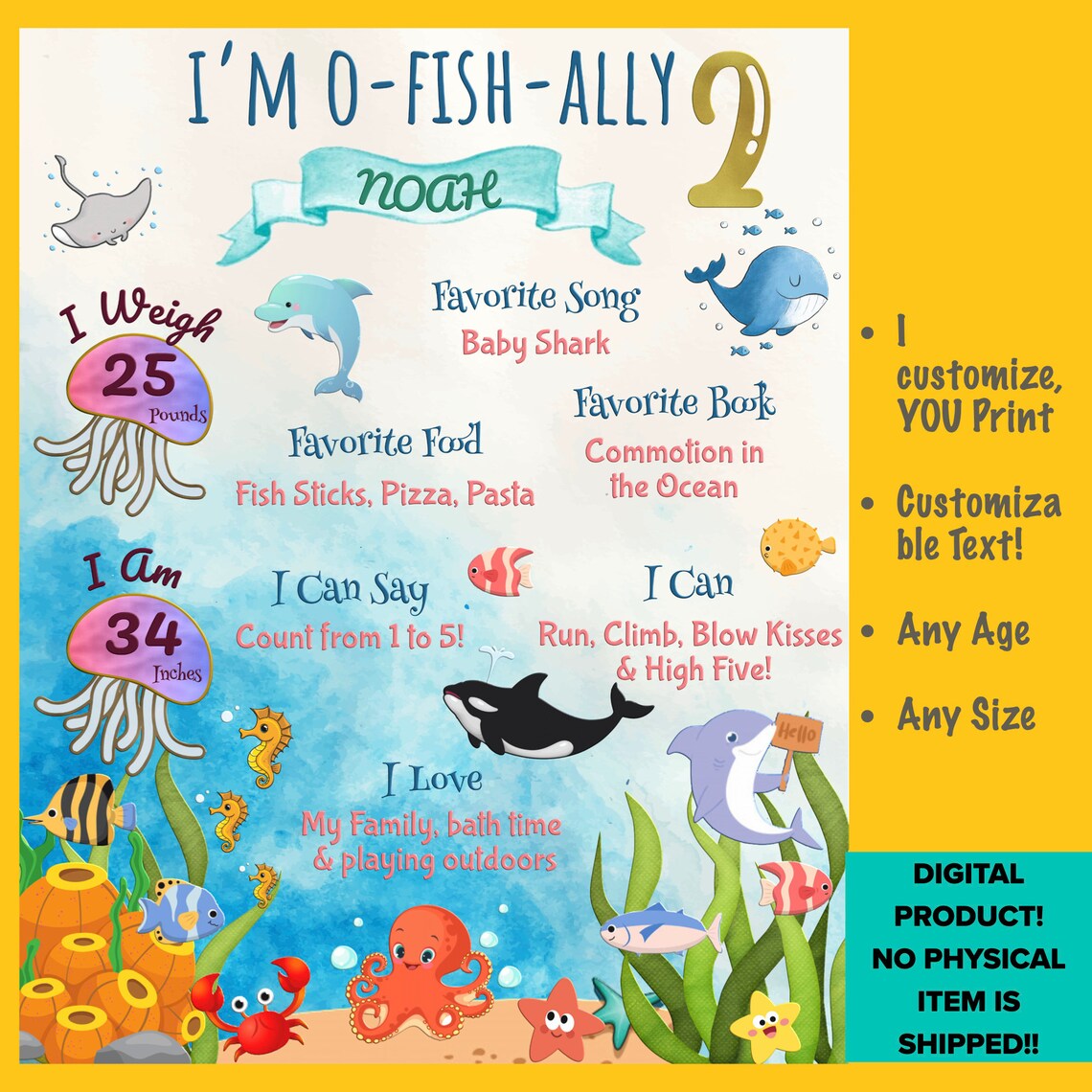 Under the Sea Birthday Milestone Poster PRINTABLE Birthday - Etsy