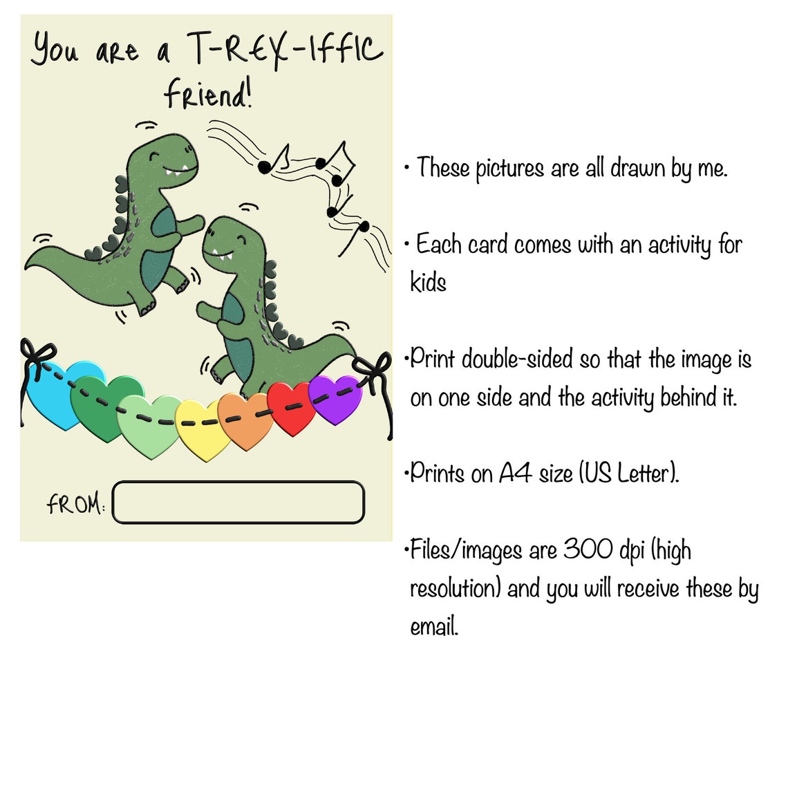 Kids Valentine Cards Friendship Dinosaurs Classroom - Etsy