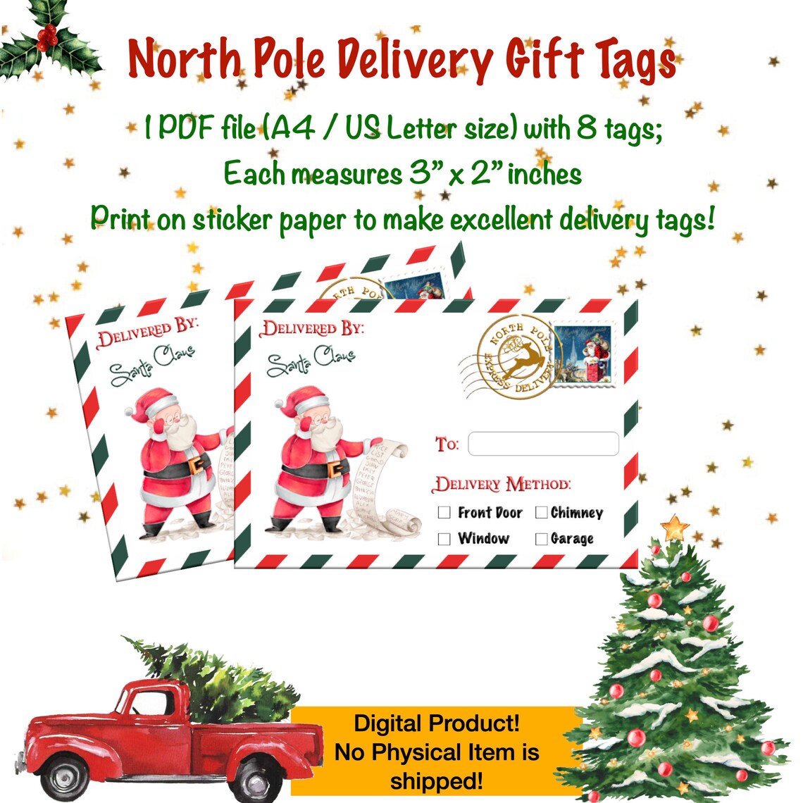 North Pole Delivery Gift Tags - Unique Vintage Postcard Style Design ...