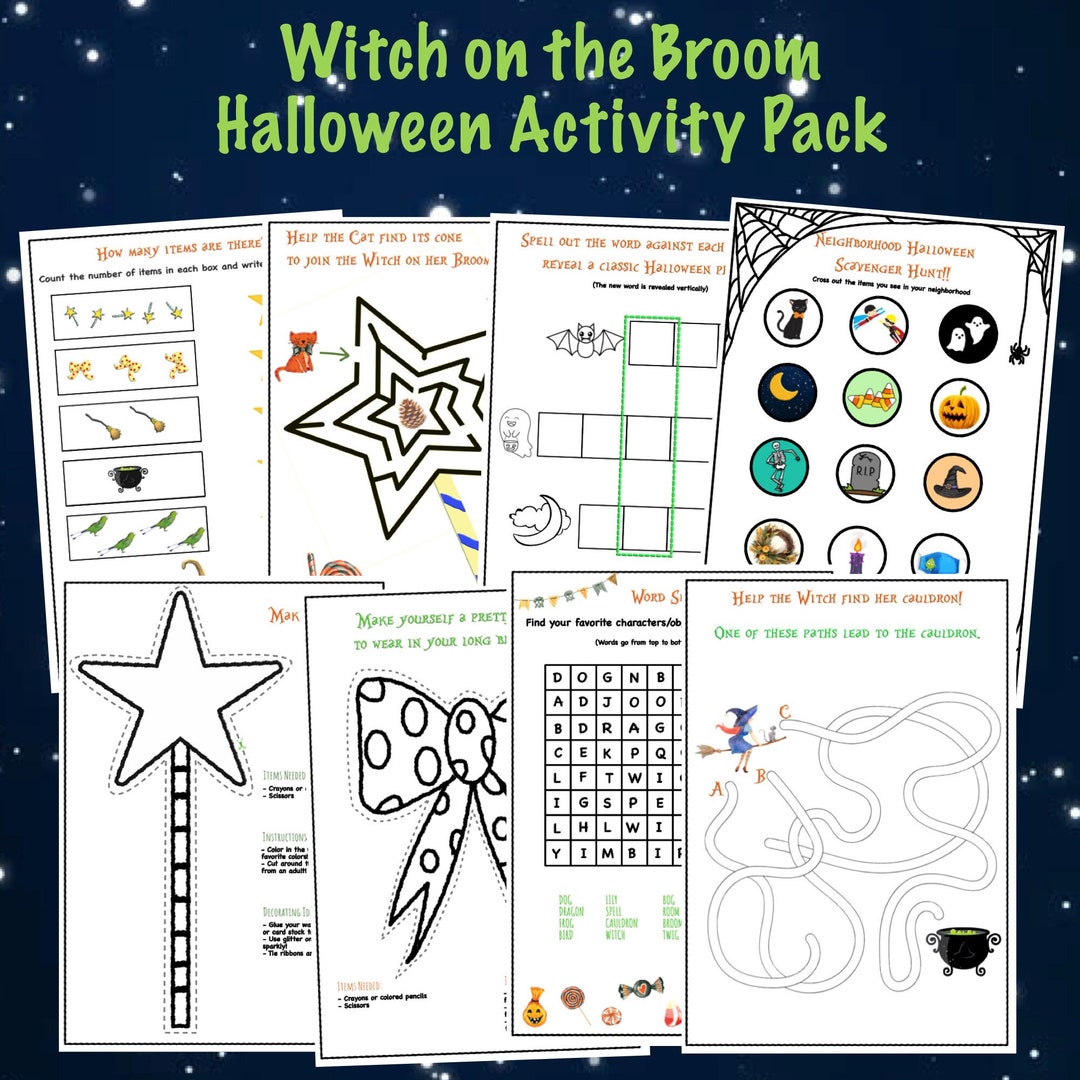 Witch on the Broom Themed Halloween Activity Pack - for Pre-schoolers ...