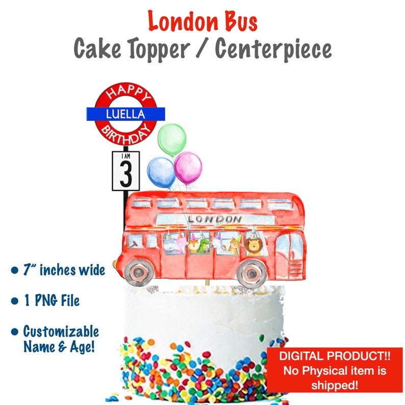 London Bus Cake Topper | PRINTABLE Party Centerpiece | Party Decor ...