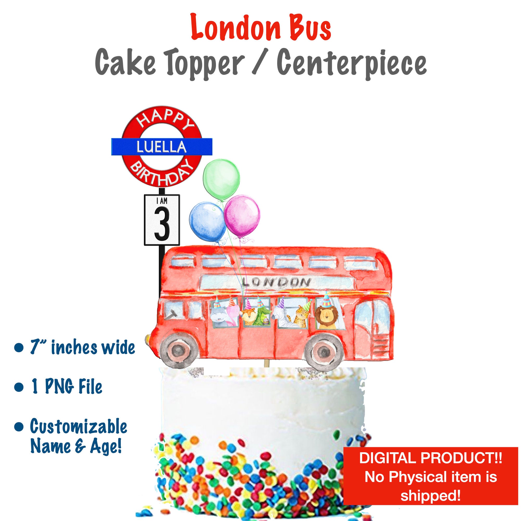 London Bus Cake Topper | PRINTABLE Party Centerpiece | Party Decor ...