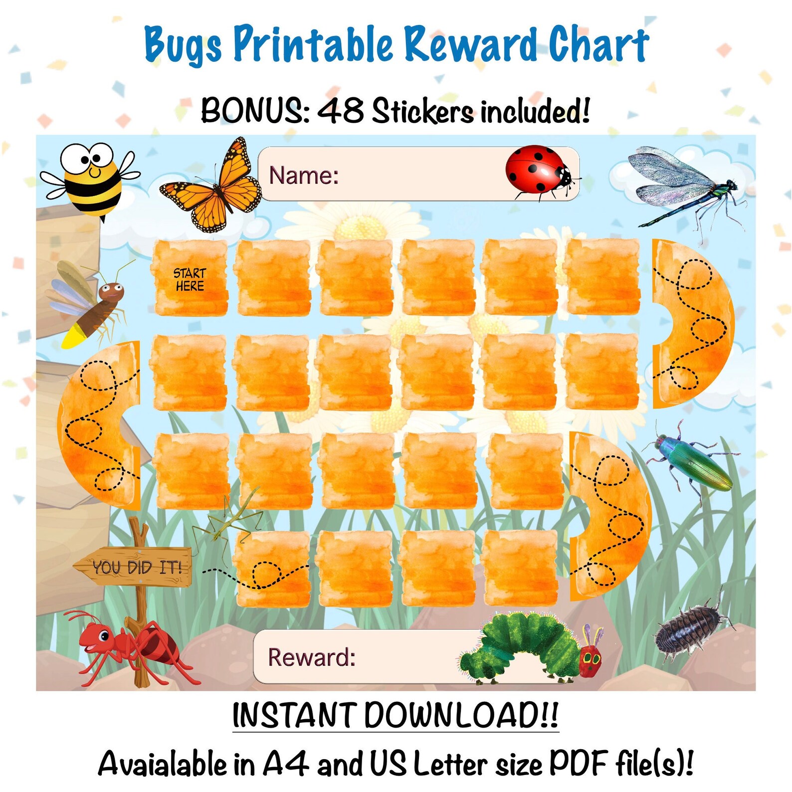 Bugs Reward Chart | Ladybug, Roly Poly, Ants, Dragonfly Sticker Sheet ...