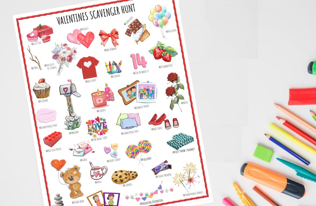 Valentine's Day Scavenger Hunt Printable, Friendship Themed, US Letter ...