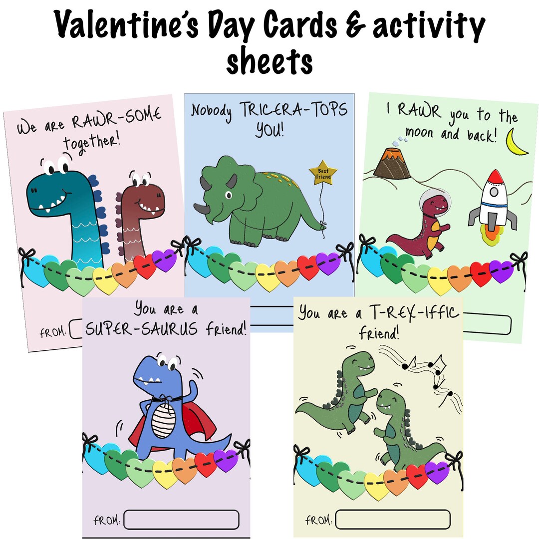 Kids Valentine Cards - Friendship, Dinosaurs, Perfect for Classroom ...
