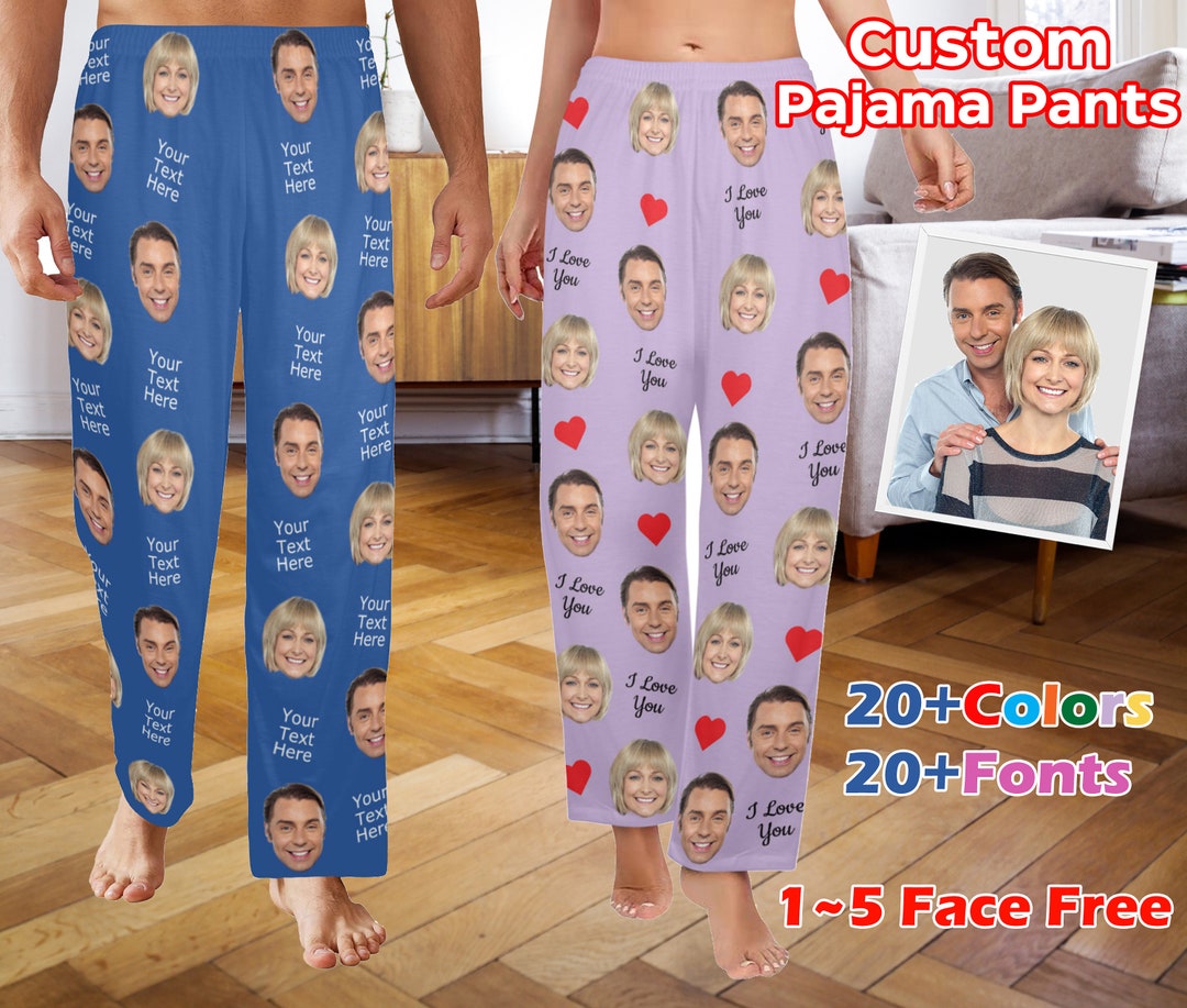 Custom Face Pajamas Pants With Text, Personalized Pajamas for Men and ...