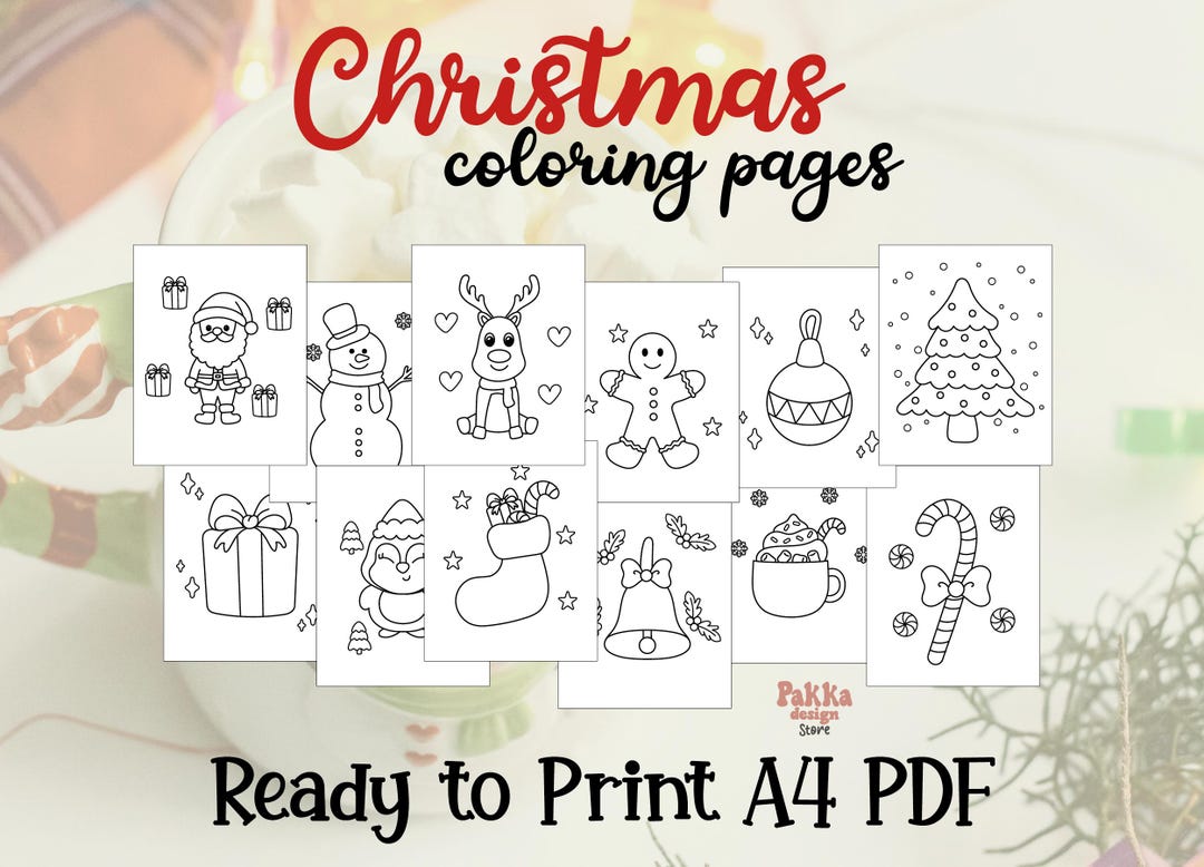 Christmas Coloring Pages | Printable Holiday Activity Sheets (PNG) - Etsy