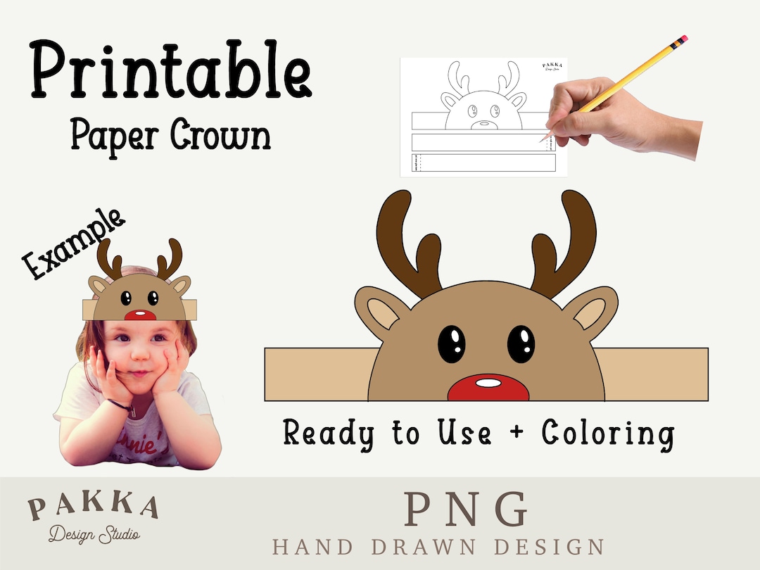 Paper Crown Hat, Christmas Reindeer Face, Printable Kids Craft, DIY ...