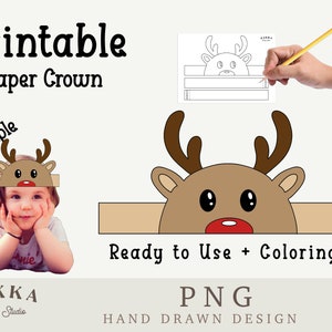 Paper Crown Hat, Christmas Reindeer Face, Printable Kids Craft, DIY ...