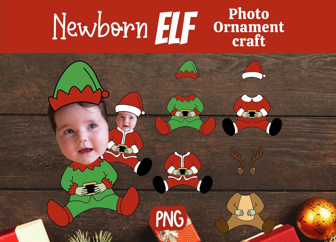 Newborn Baby Elf Yourself,photo Ornament,diy Photo Cut Out,face Blank ...