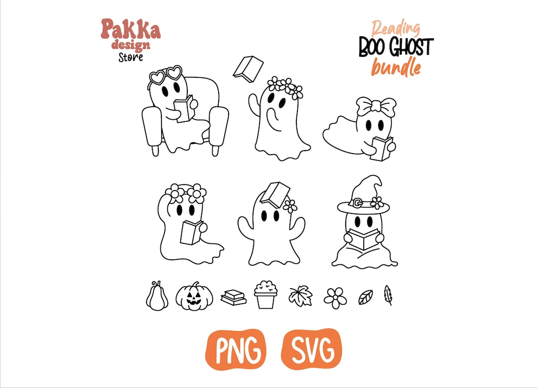 DIY Reading Ghost Svg Bundle,retro Ghost With Flower and Book,spooky ...