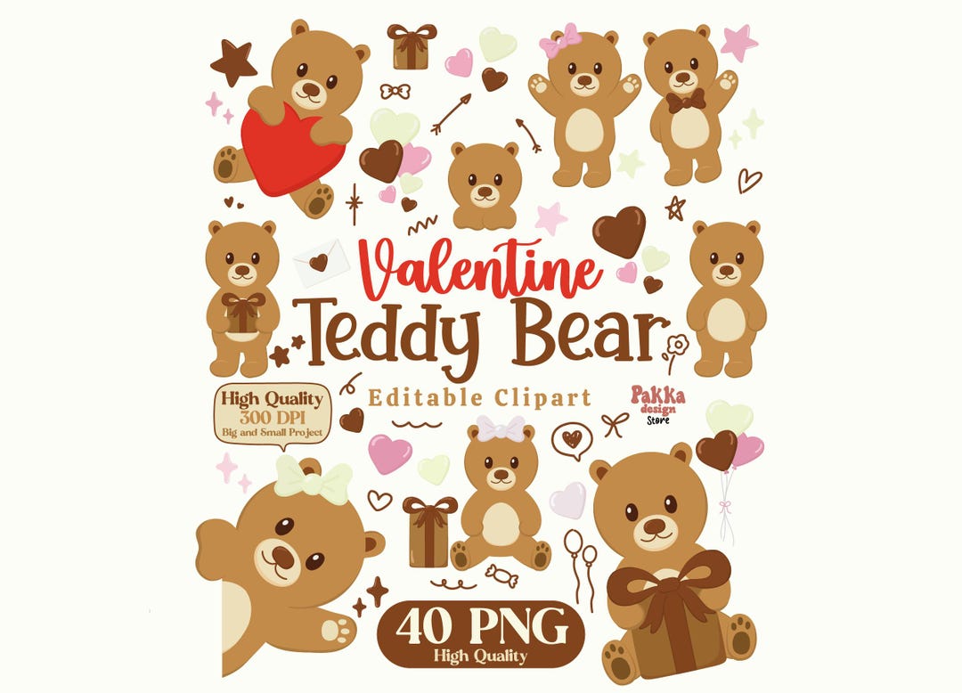 Teddy Bear Clipart Bundle, Valentine PNG, Sublimation Design, Printable ...