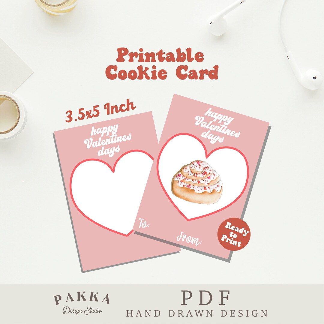 Happy Valentines Day Card,printable Cookie Card,valentine Card,3.5x5 ...