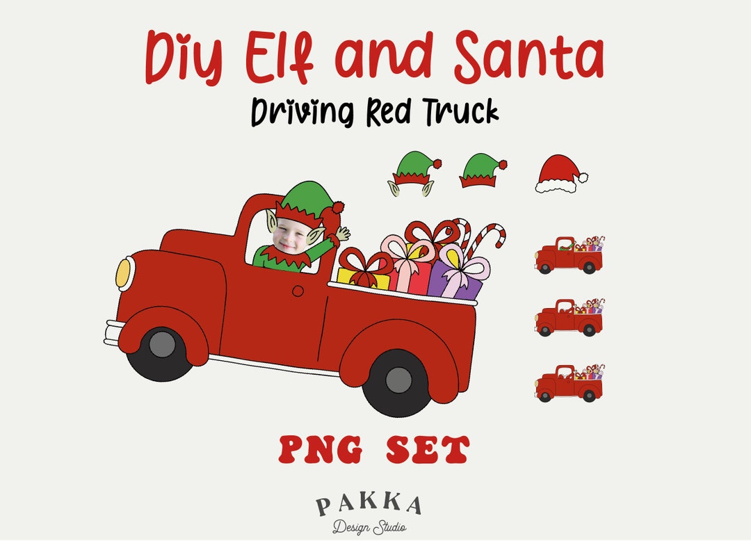 Elf and Santa in Red Truck Face Blank Bundle,photo Cut Out, Diy ...