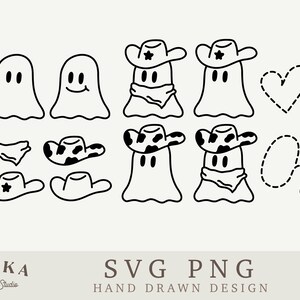 Cute Western Ghost Cowboy Bundle Svg, Outline Cricut Cut File and Png ...