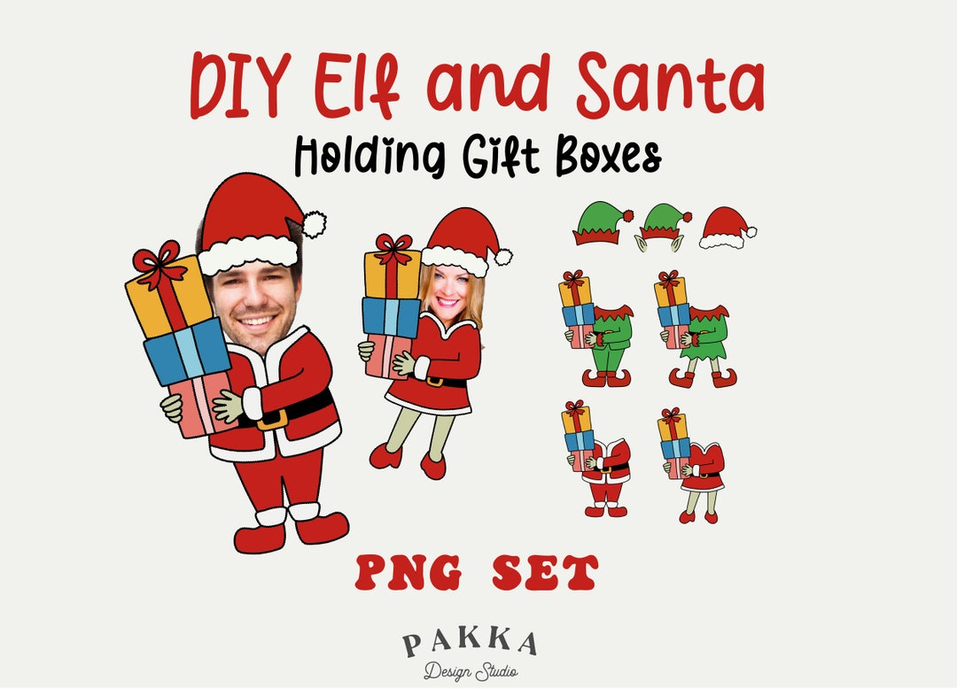 Elf Face Blank Holding Gift Boxes Bundle,photo Cut Out, Diy Template ...