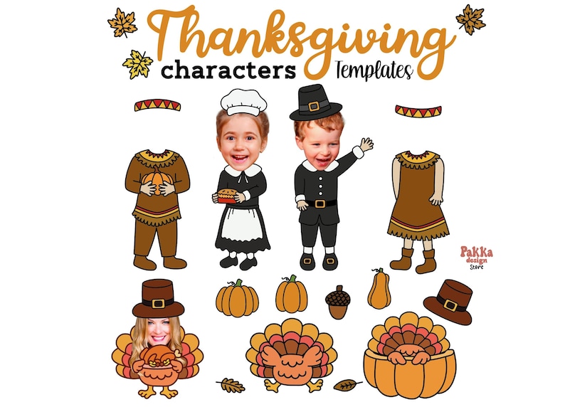 Add Your Photo Thanksgiving Characters Frames, Pilgrim, Indian, Turkey ...