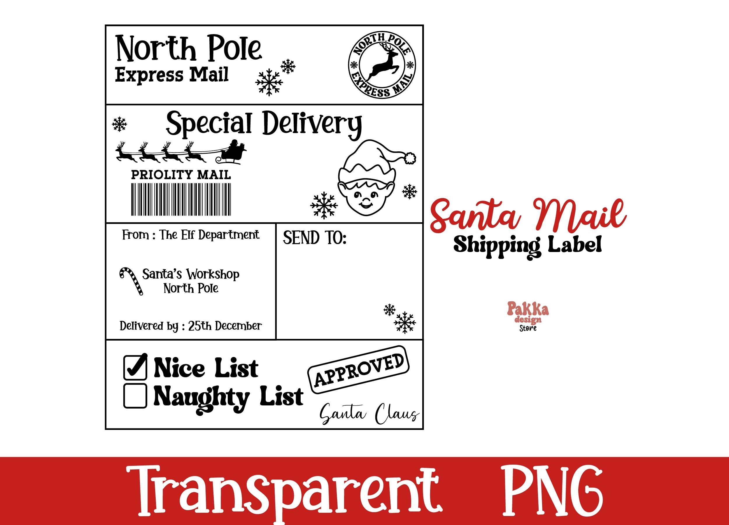 Santa Mail North Pole Shipping Label for Christmas PNG - Etsy