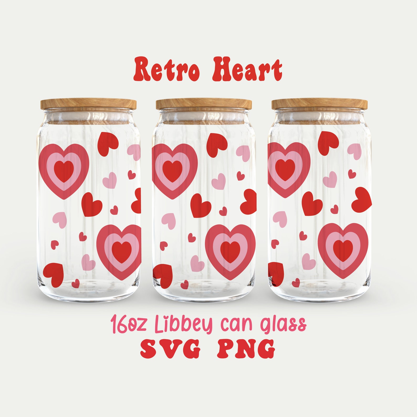 Retro Heart Svg Png,16oz Libbey Wrap Template Svg,beer Glass Cup,groovy ...