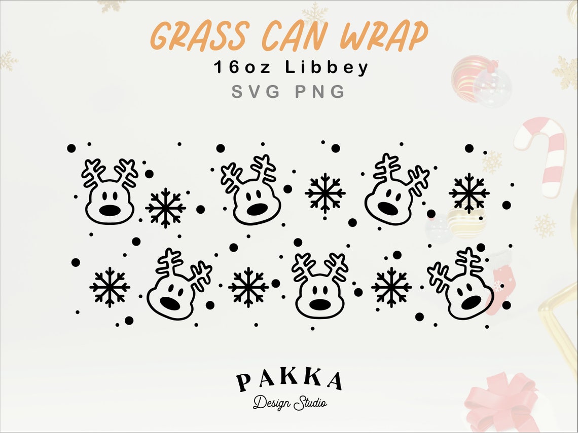 Reindeer and Snowflake Glass Can Wrap Svg, 16oz Christmas Deer Snow ...