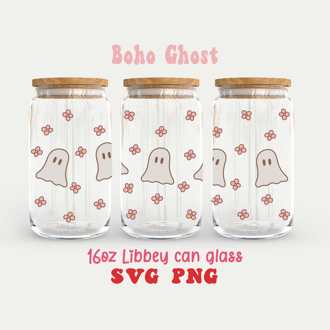 Boho Boo Ghost Svg,16oz Libbey Glass Wrap Template Svg,retro Halloween ...