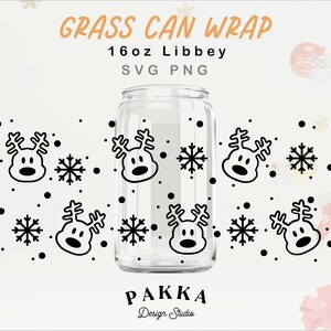 Reindeer and Snowflake Glass Can Wrap Svg, 16oz Christmas Deer Snow ...