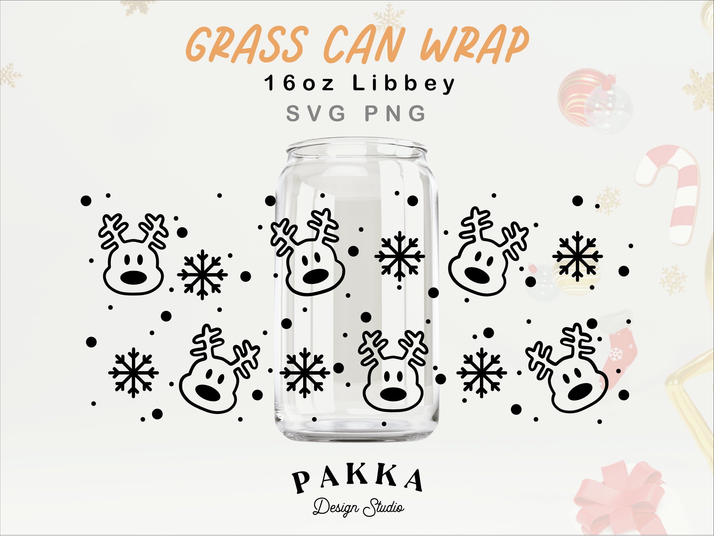 Reindeer and Snowflake Glass Can Wrap Svg 16oz Christmas Deer - Etsy