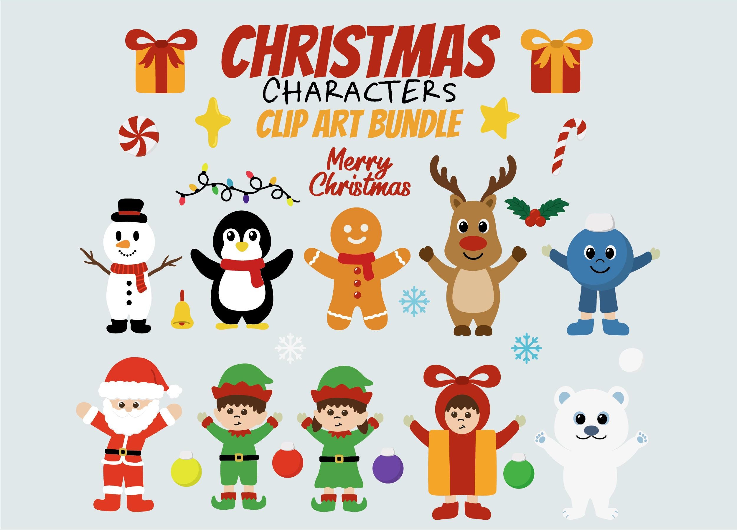 Christmas Characters Clipart Bundle | Santa, Reindeer, Elf, Polar Bear ...