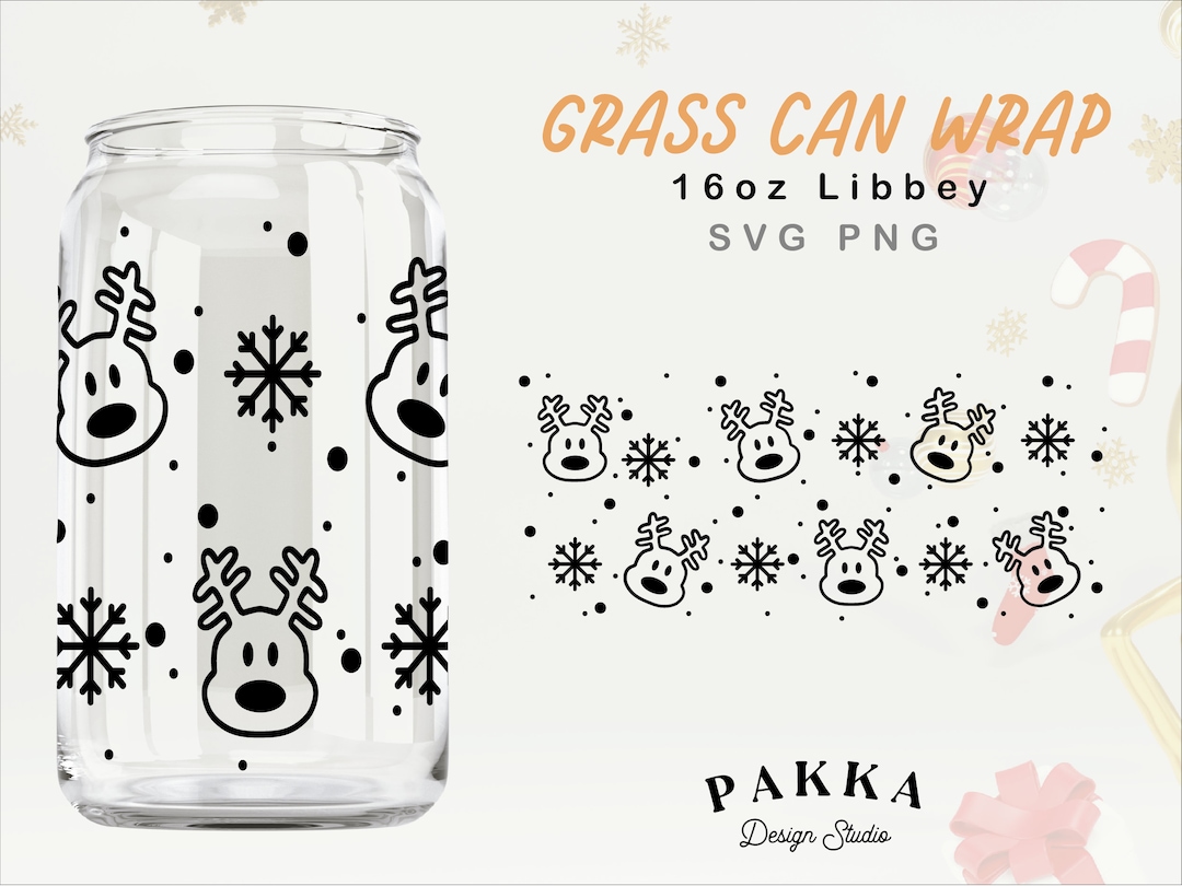 Reindeer and Snowflake Glass Can Wrap Svg, 16oz Christmas Deer Snow ...