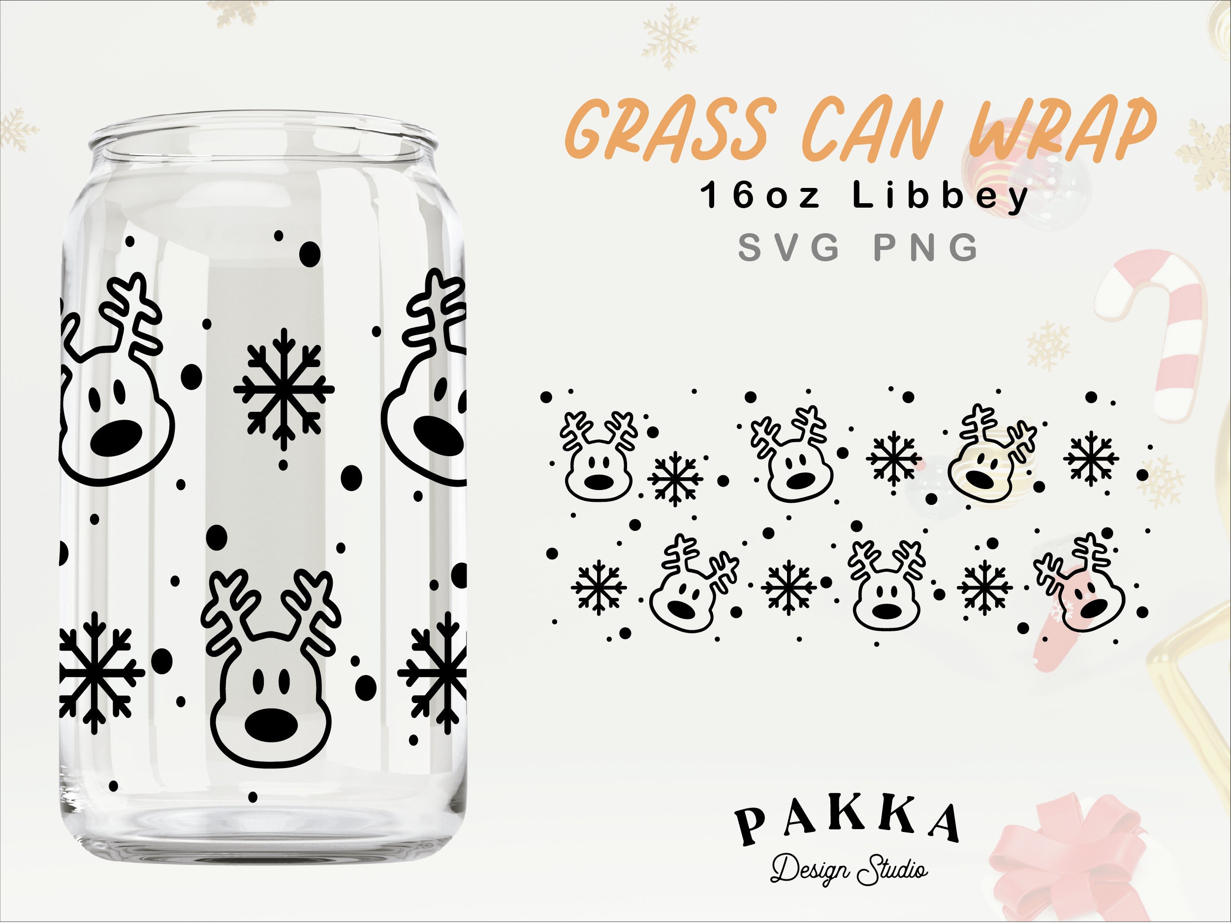 Reindeer and Snowflake Glass Can Wrap Svg 16oz Christmas Deer - Etsy
