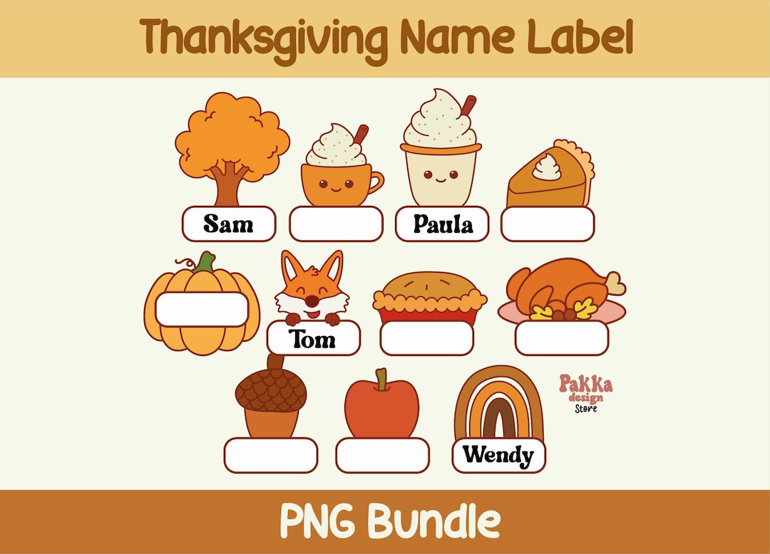 Thanksgiving Name Tags PNG Bundle | Autumn Classroom Labels - Etsy