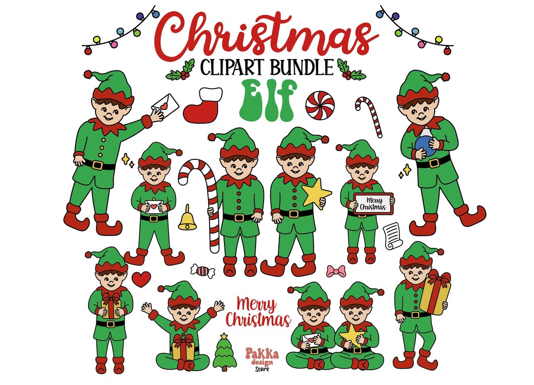 Retro Christmas Elf Clipart Bundle | Holiday Doodle PNG Designs - Etsy