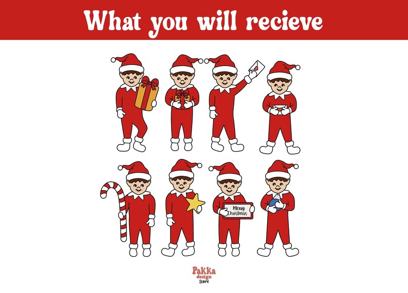 Christmas Elf Clipart | 25 Retro Red Elf PNG Images (digital Download ...