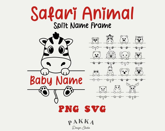Safari Animal Name Frame SVG Cut File Cricut Silhouette Split Monogram ...