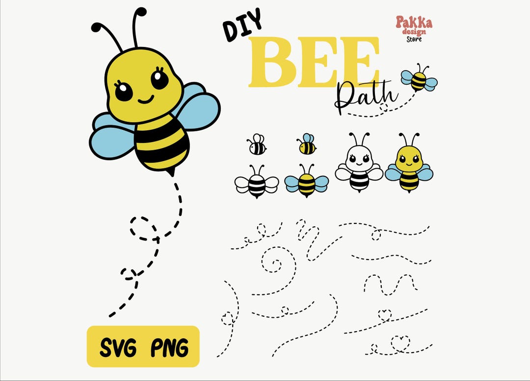 Diy Bee Path SVG PNG Bundle, Bumble Bee With Dash Line, Honeybee Svg ...